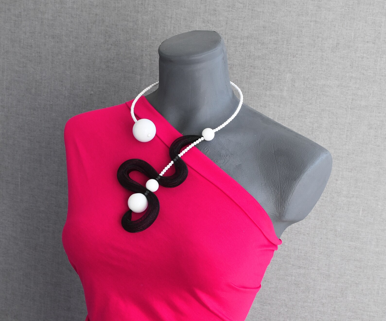 Black and White Open Necklace, Unusual Bohemian Necklace, Contemporary ...