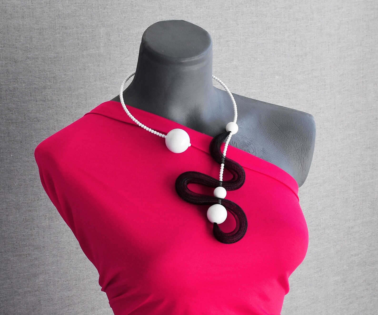 Black and White Open Necklace, Unusual Bohemian Necklace, Contemporary ...