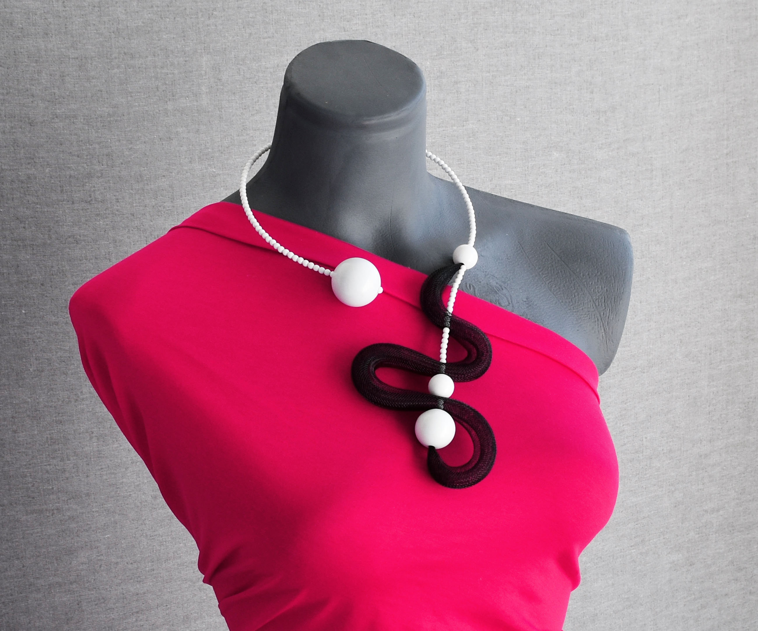 Black and White Open Necklace, Unusual Bohemian Necklace, Contemporary ...