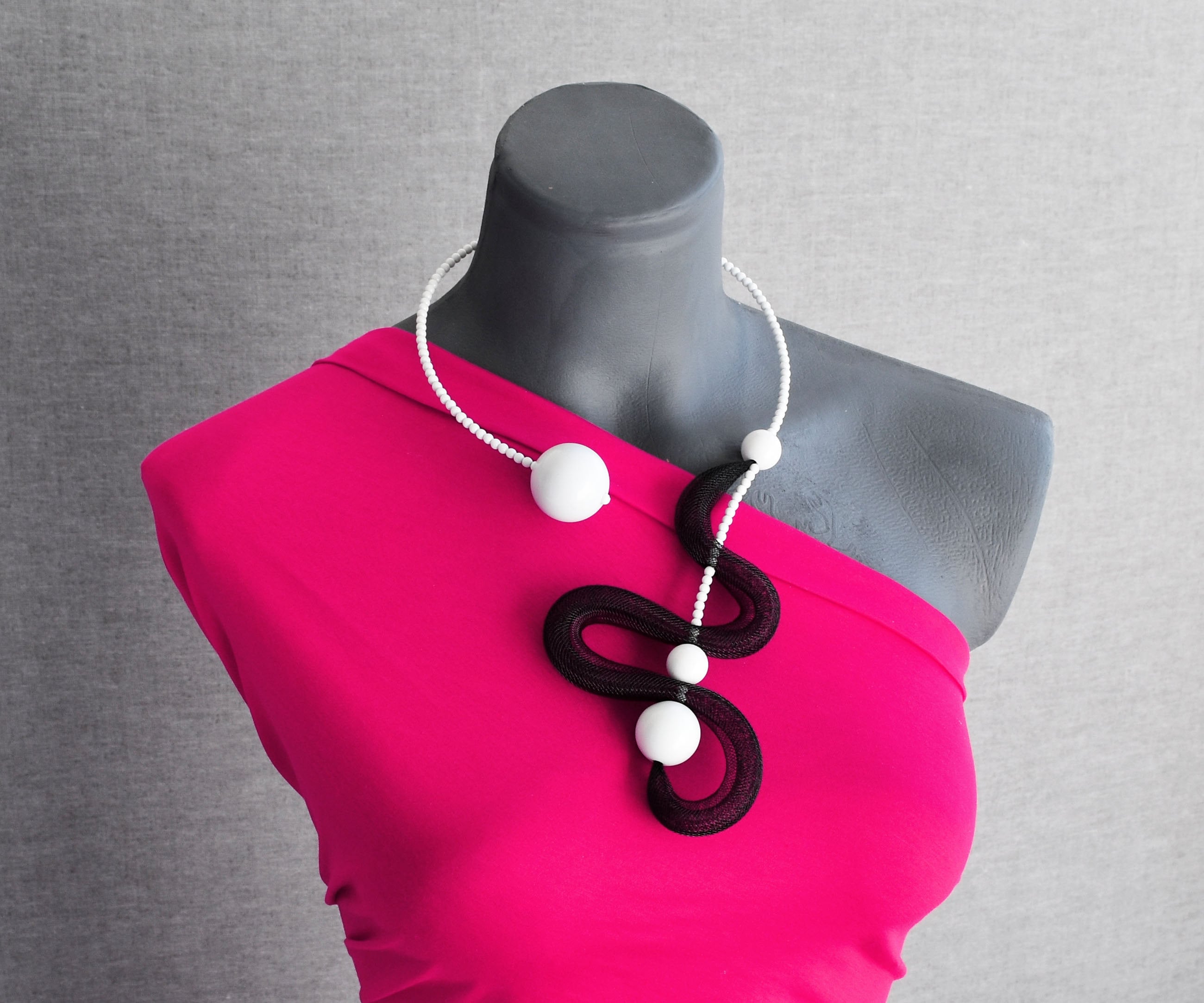 Black and White Open Necklace, Unusual Bohemian Necklace, Contemporary ...