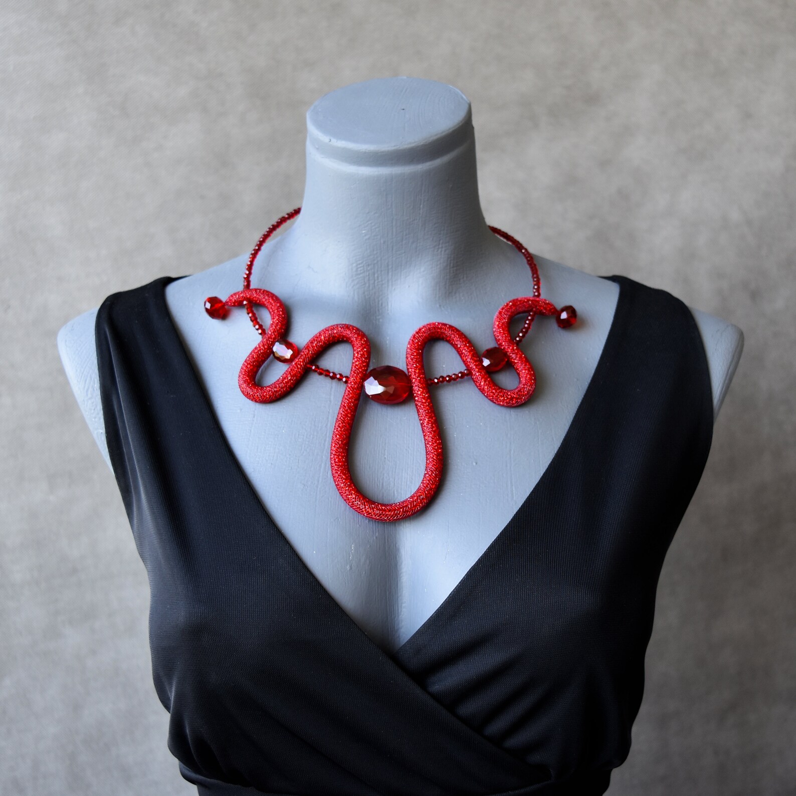 Elegant Vibrant Sparkly Short Mesh Ruby Red Necklace, Contemporary ...