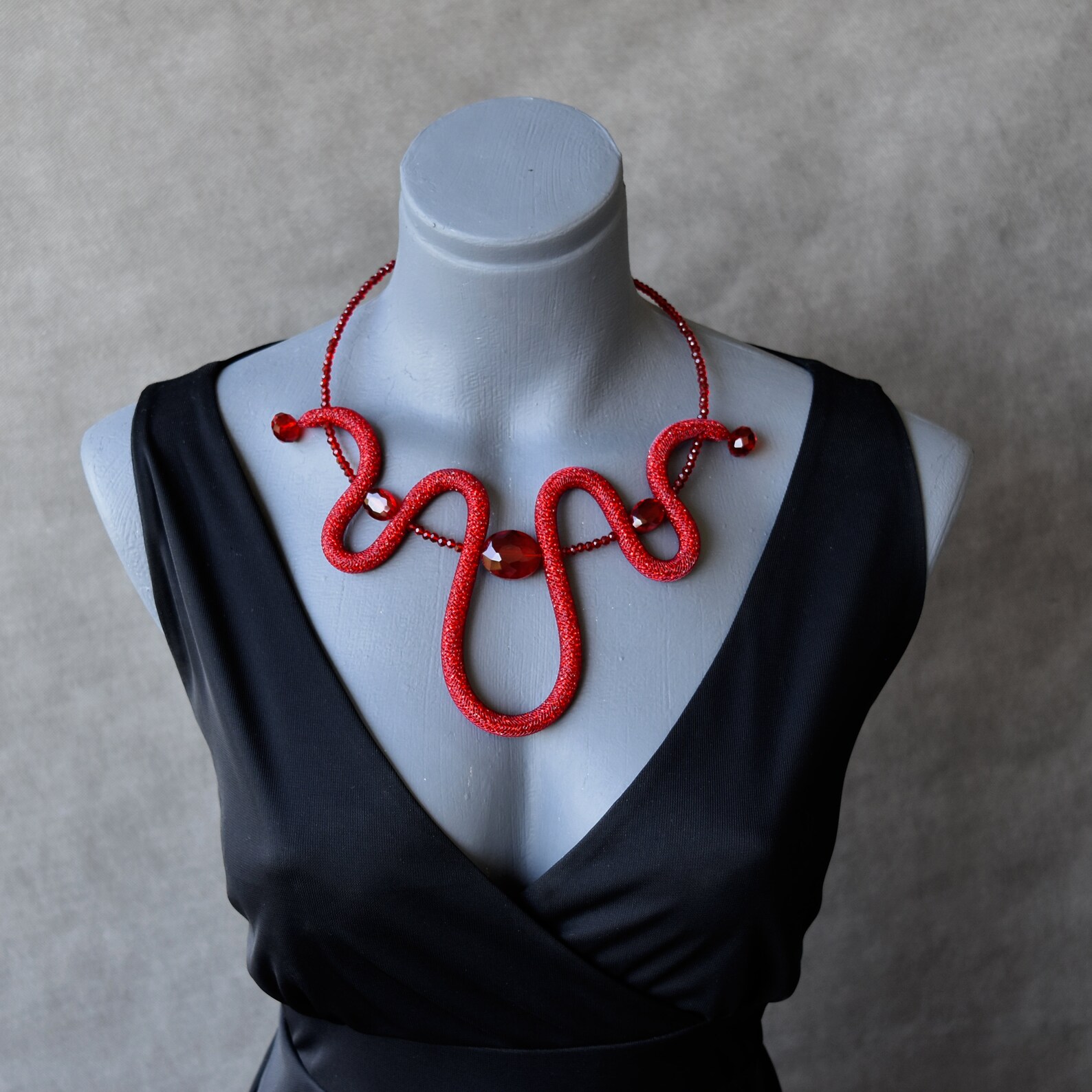 Elegant Vibrant Sparkly Short Mesh Ruby Red Necklace, Contemporary ...