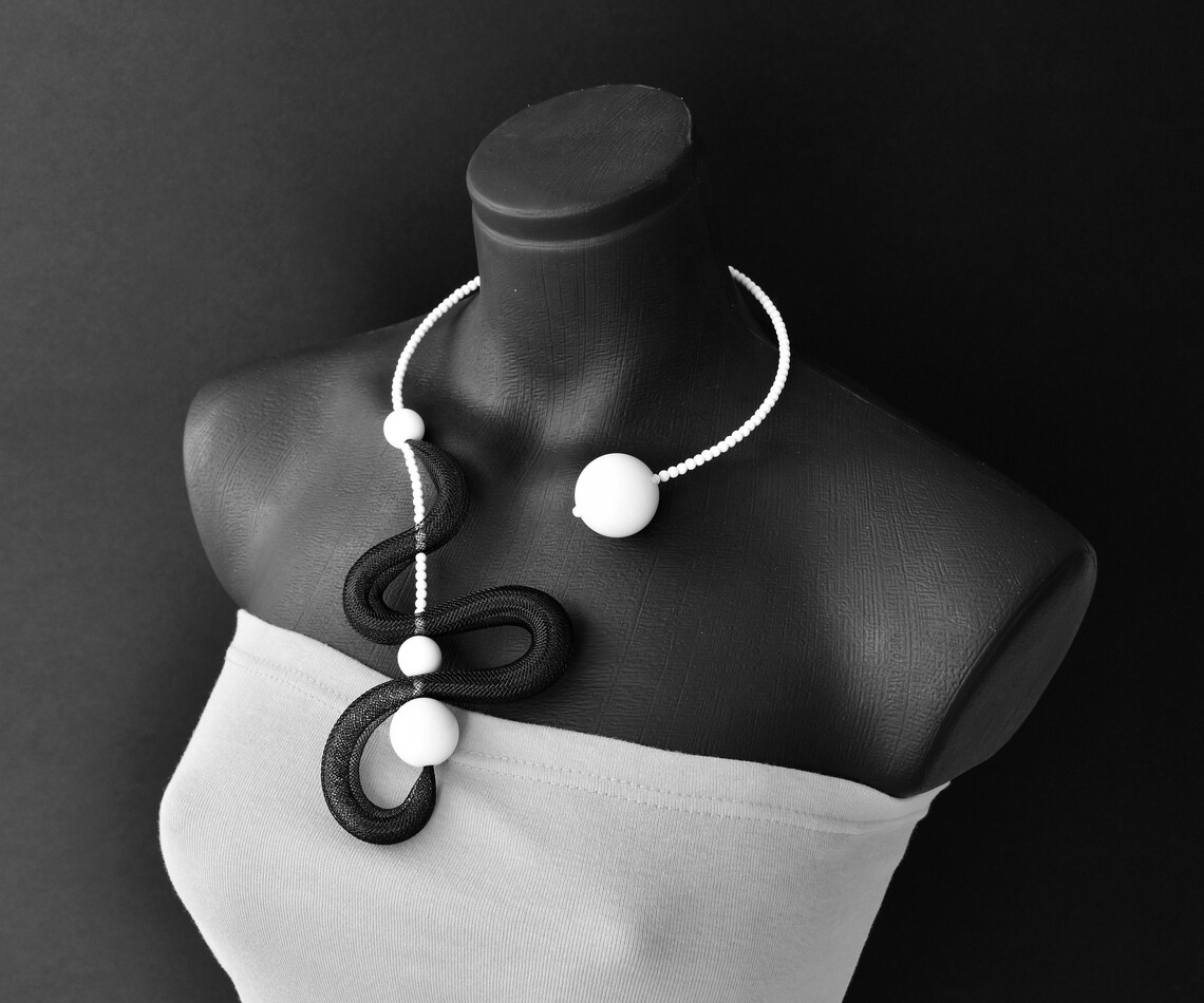 Black and white open necklace Unusual bohemian necklace | Etsy