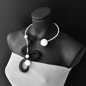 Black and white open necklace Unusual bohemian necklace | Etsy
