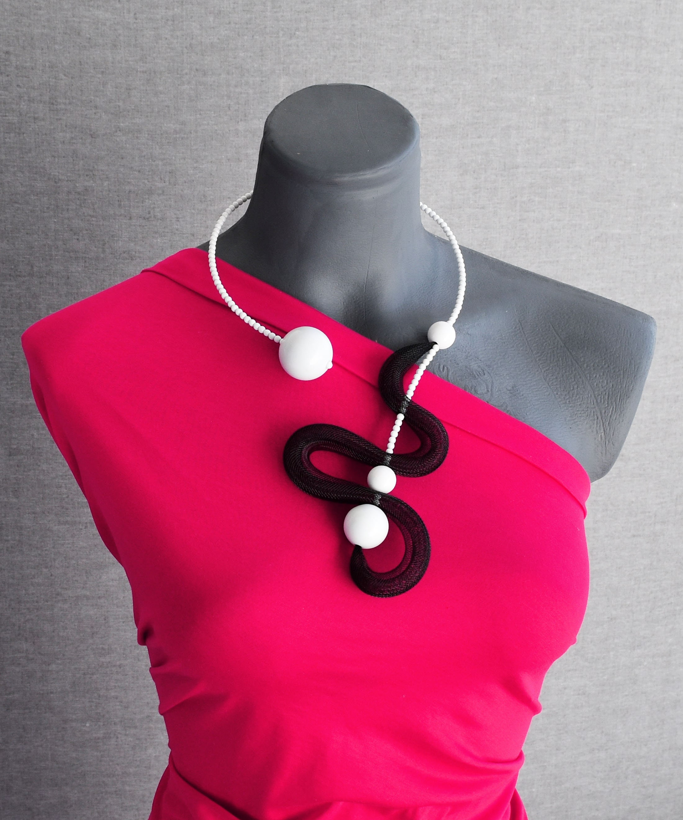 Black and White Open Necklace, Unusual Bohemian Necklace, Contemporary ...