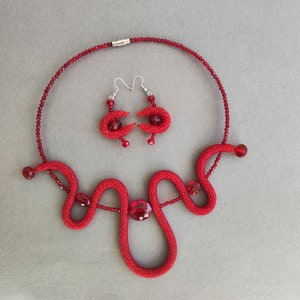 Elegant Vibrant Sparkly Short Mesh Ruby Red Necklace, Contemporary Necklace, Handmade Collar ...