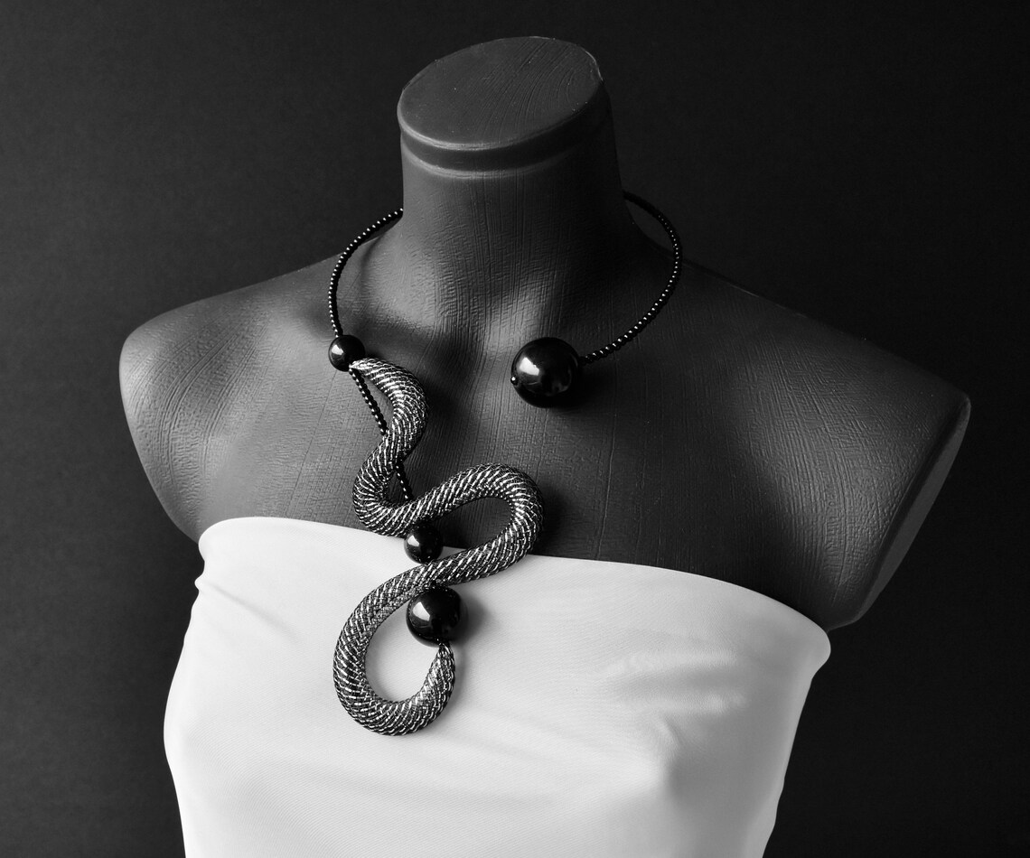 Open Collar, Stylish Black Open Necklace, Asymmetric Necklace ...