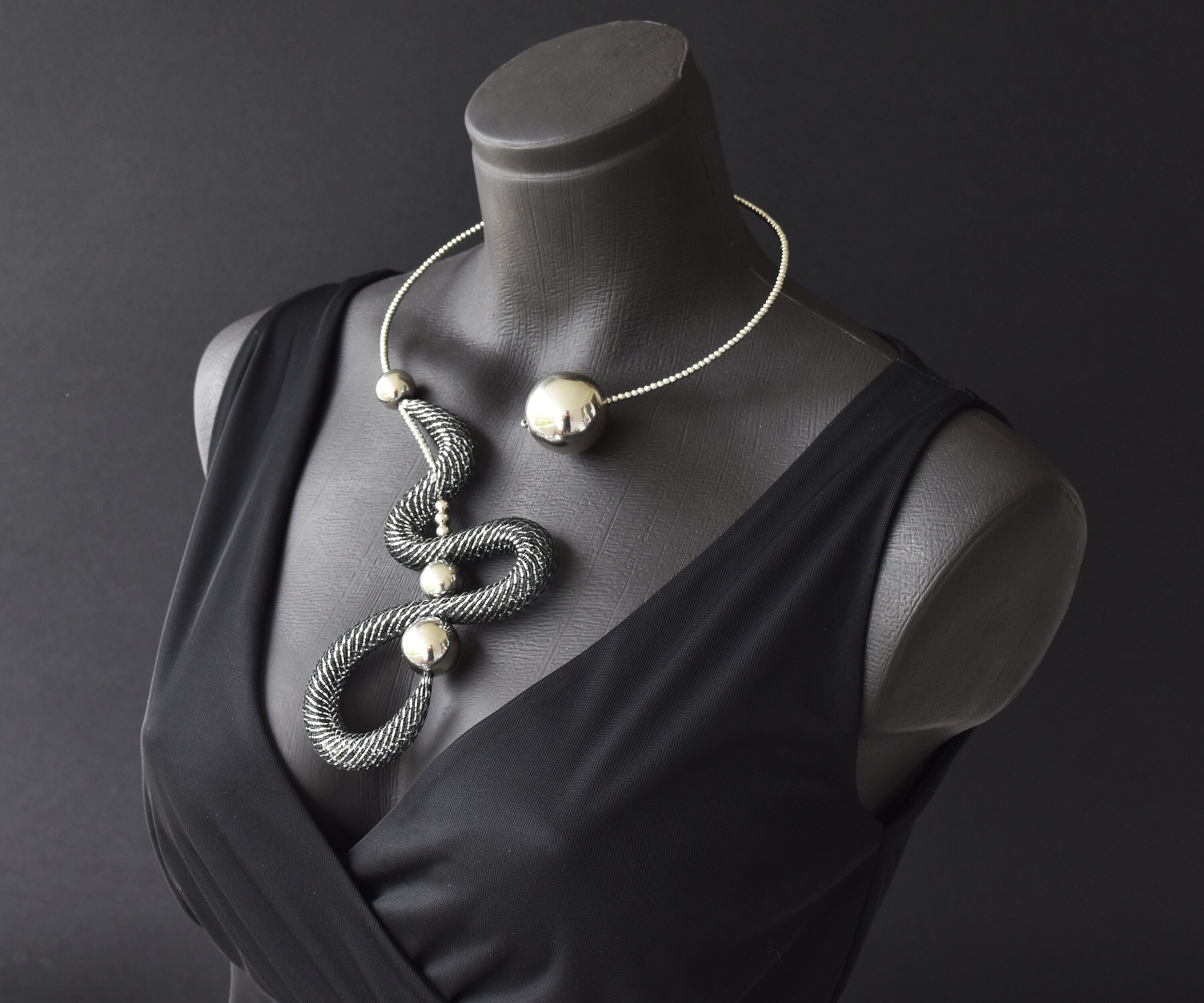 Open Collar, Stylish Black Open Necklace, Asymmetric Necklace ...