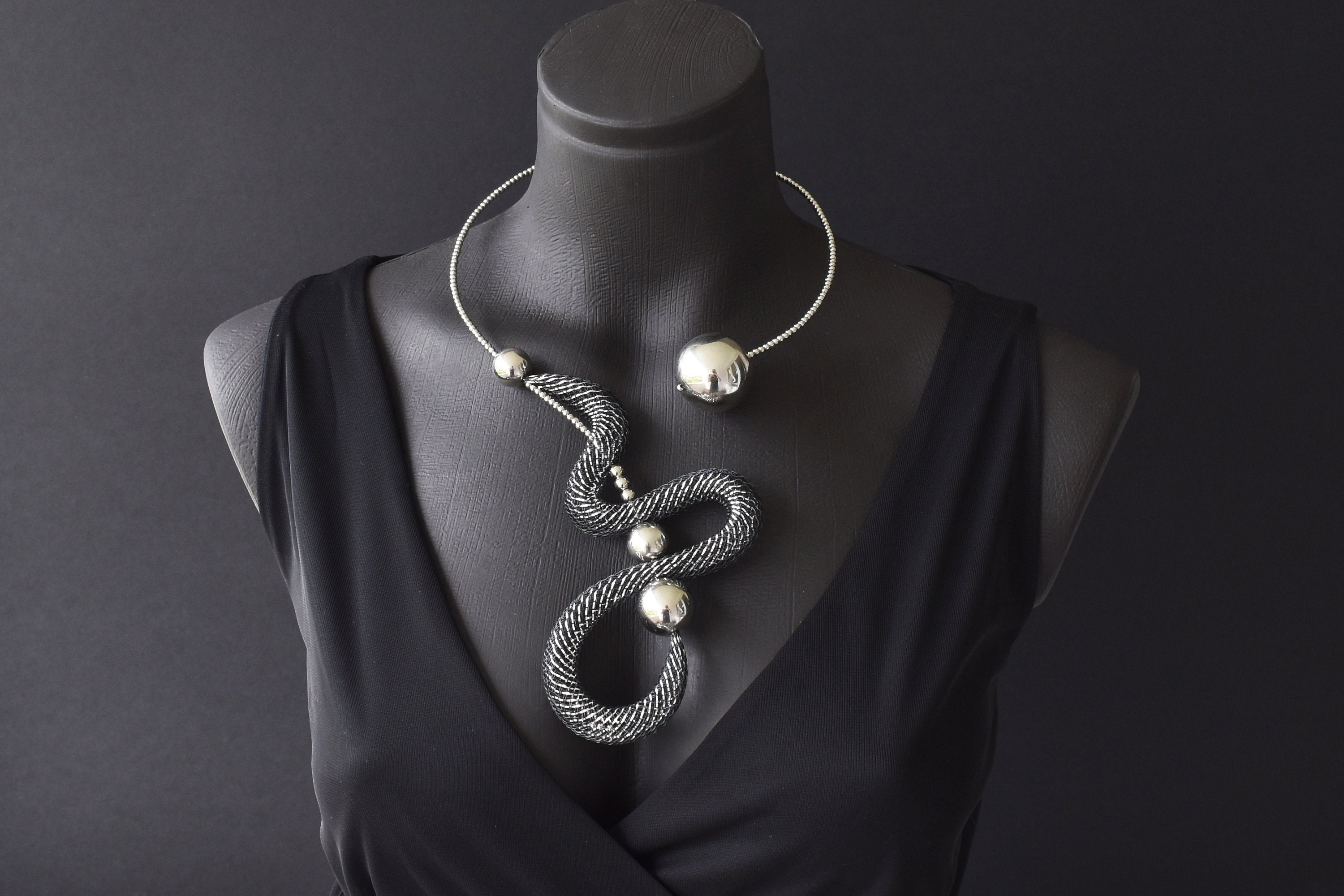 Open Collar, Stylish Black Open Necklace, Asymmetric Necklace ...