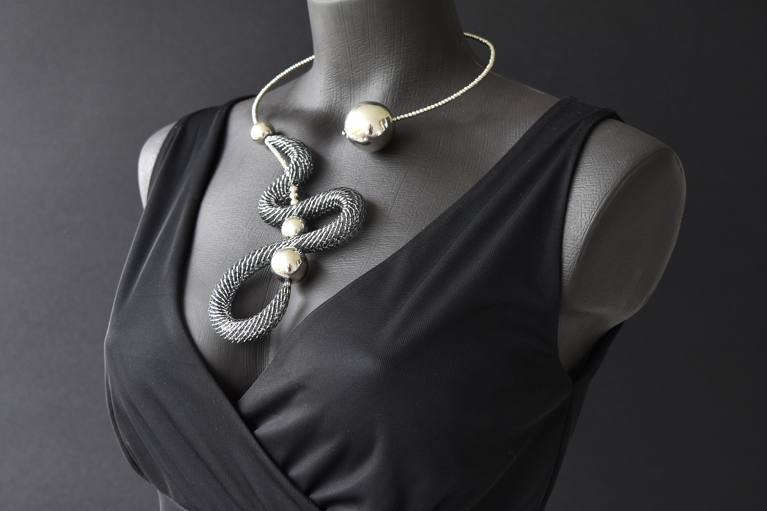 Open Collar, Stylish Black Open Necklace, Asymmetric Necklace ...