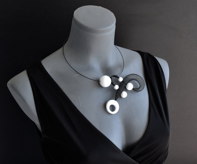 Black and White Short Necklace Abstract Necklace Modern - Etsy