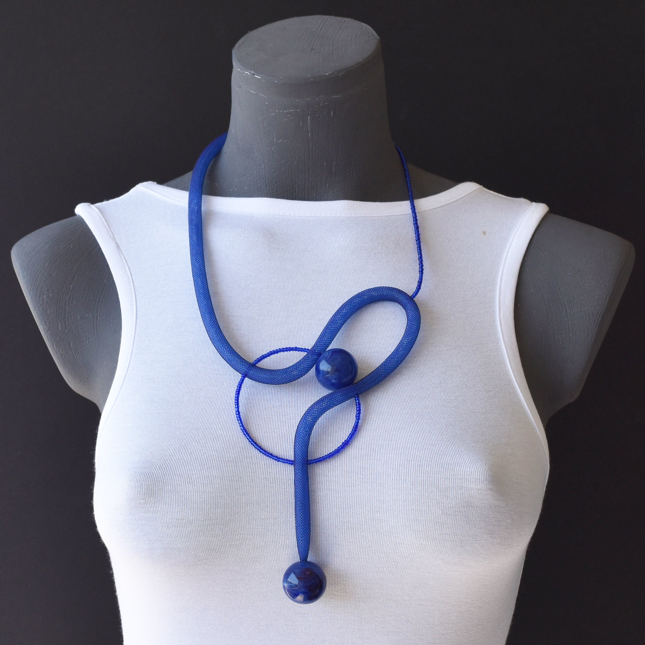 Navy Blue Mesh Necklace Contemporary Blue Shades Necklace - Etsy