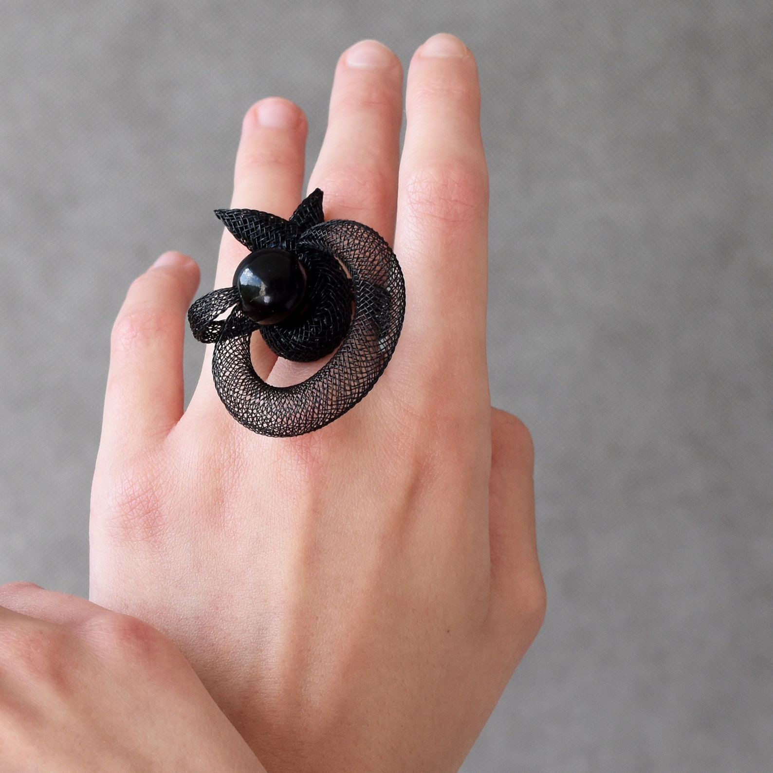 Black Fascinator Ring Statement Art Ring Fashion Ring - Etsy