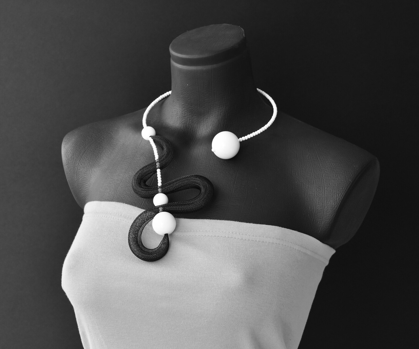 Black and white open necklace Unusual bohemian necklace | Etsy