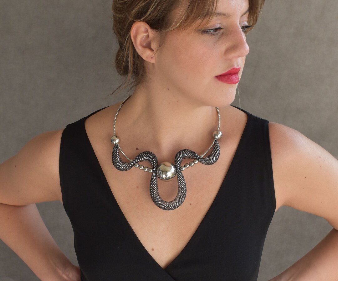 Statement Silver Collar, Short Elegant Necklace, Contemporary Silver ...