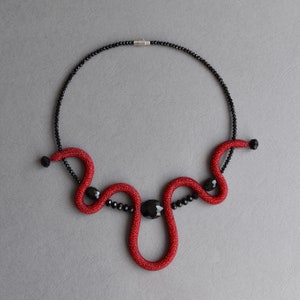 Elegant Vibrant Sparkly Short Mesh Ruby Red and Black Necklace ...