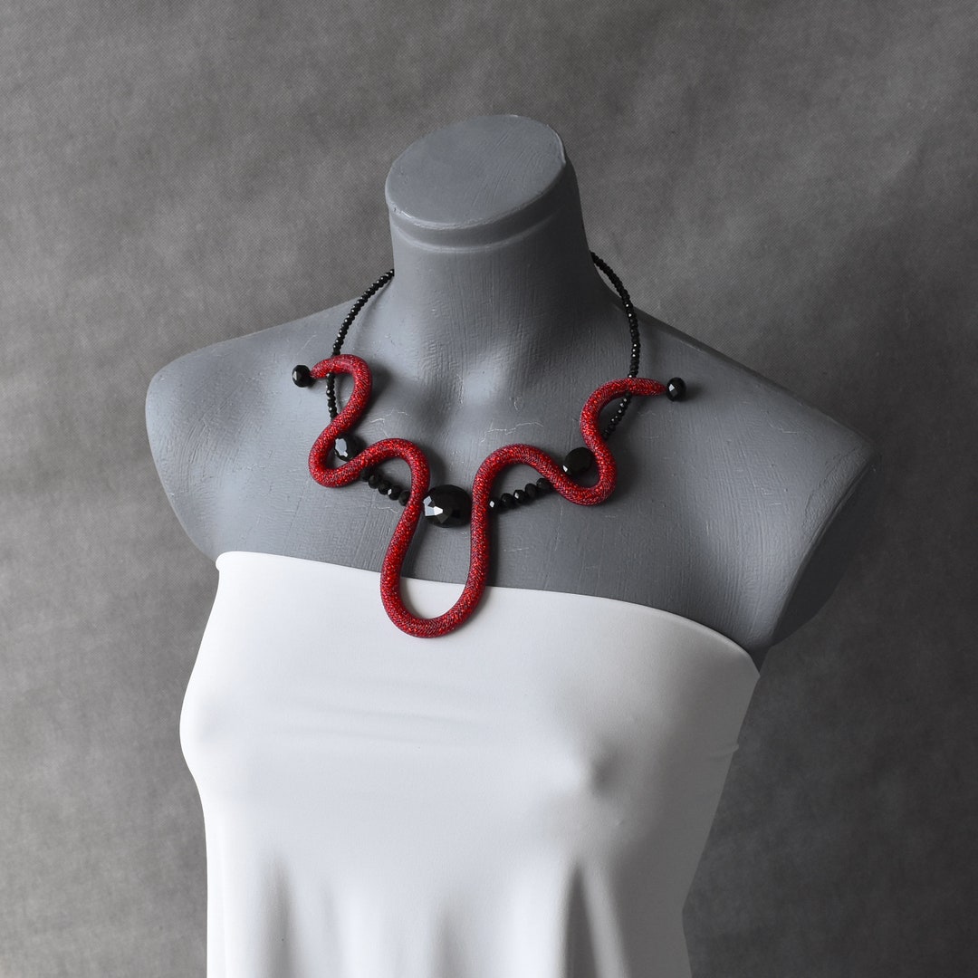 Elegant Vibrant Sparkly Short Mesh Ruby Red and Black Necklace ...
