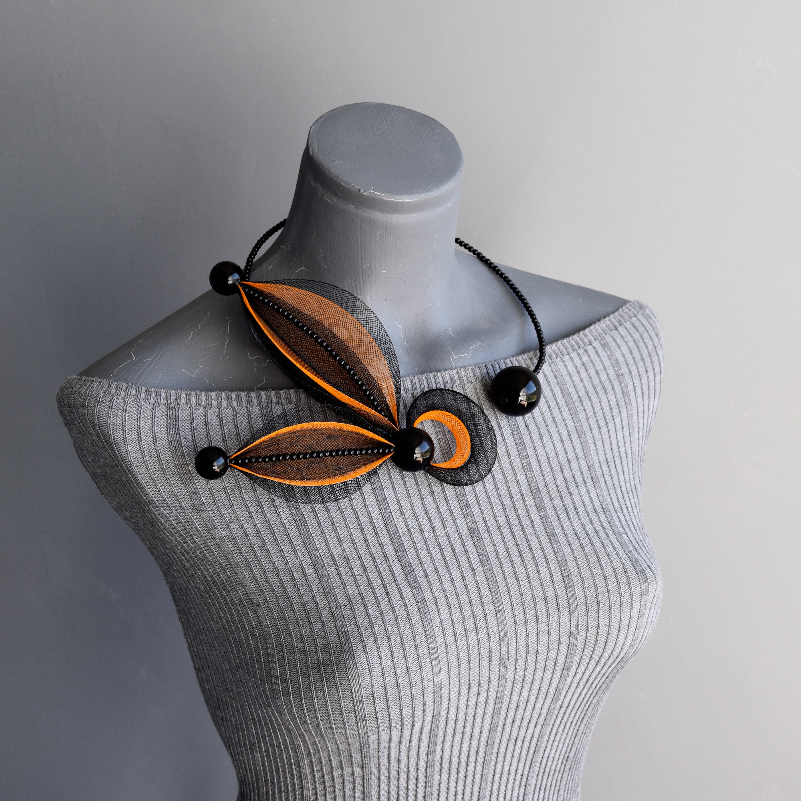 Open Black Collar With Orange Accent, Unusual Bohemian Necklace ...