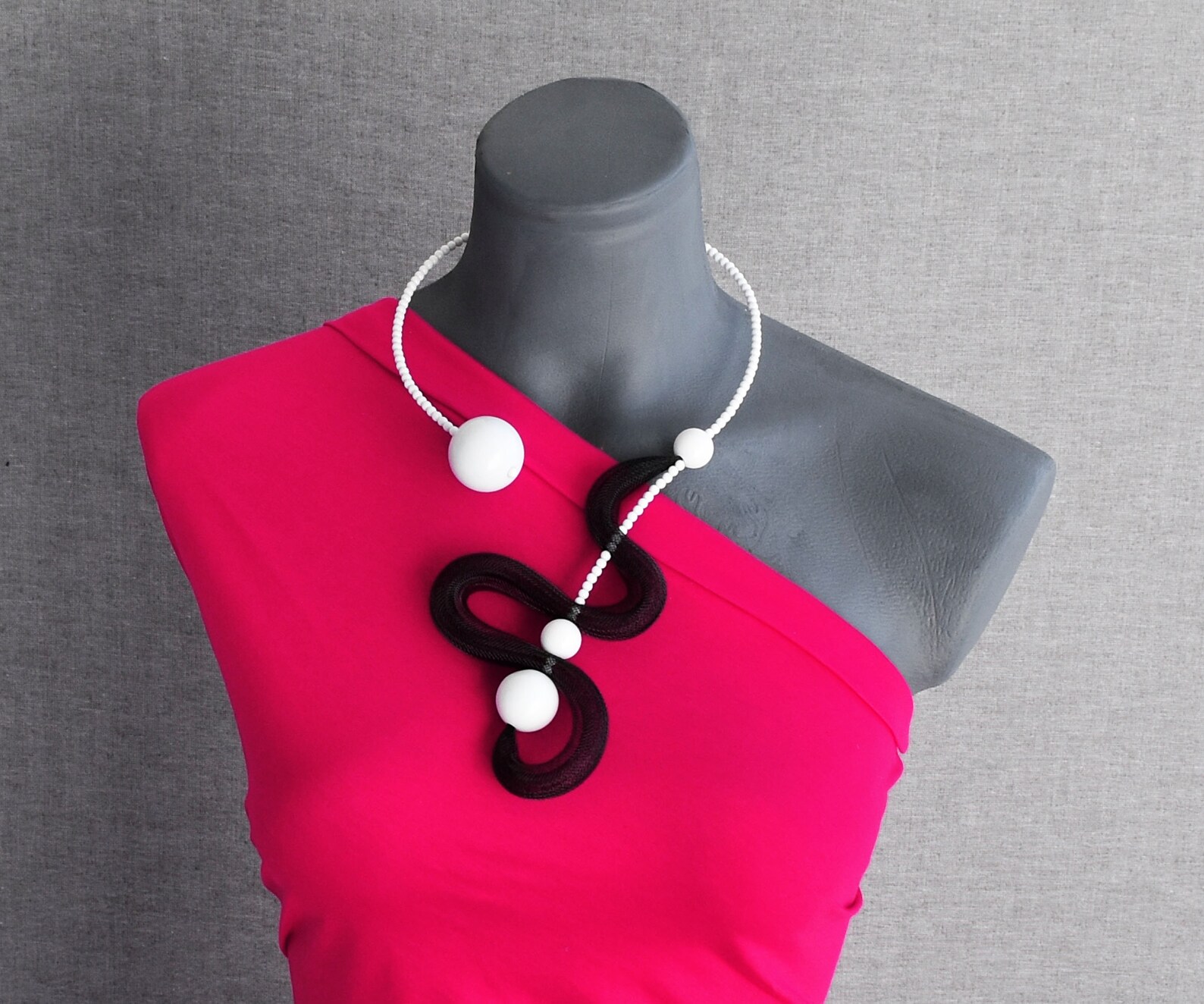 Black and White Open Necklace, Unusual Bohemian Necklace, Contemporary ...