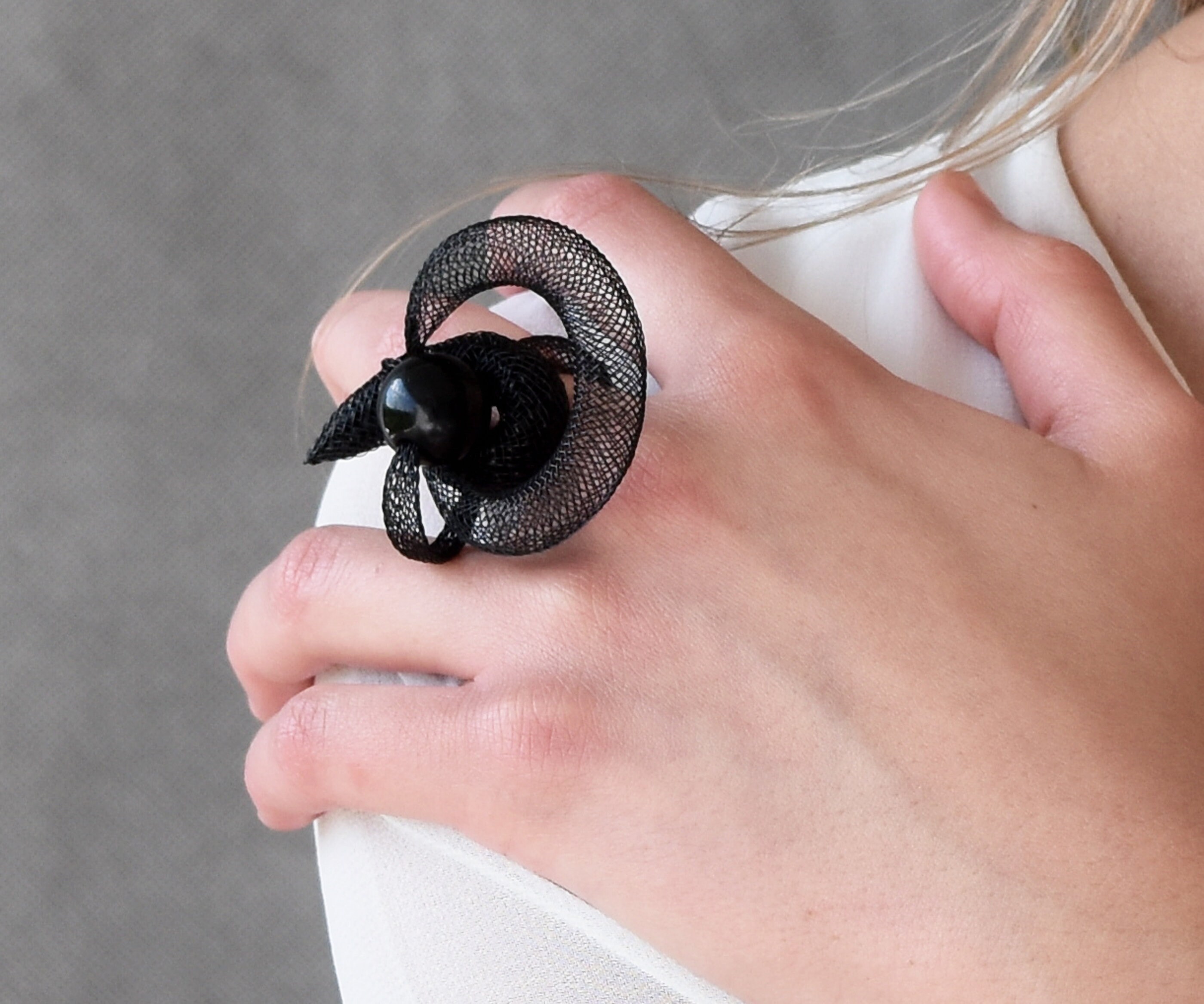 Black Fascinator Ring Statement Art Ring Fashion Ring - Etsy