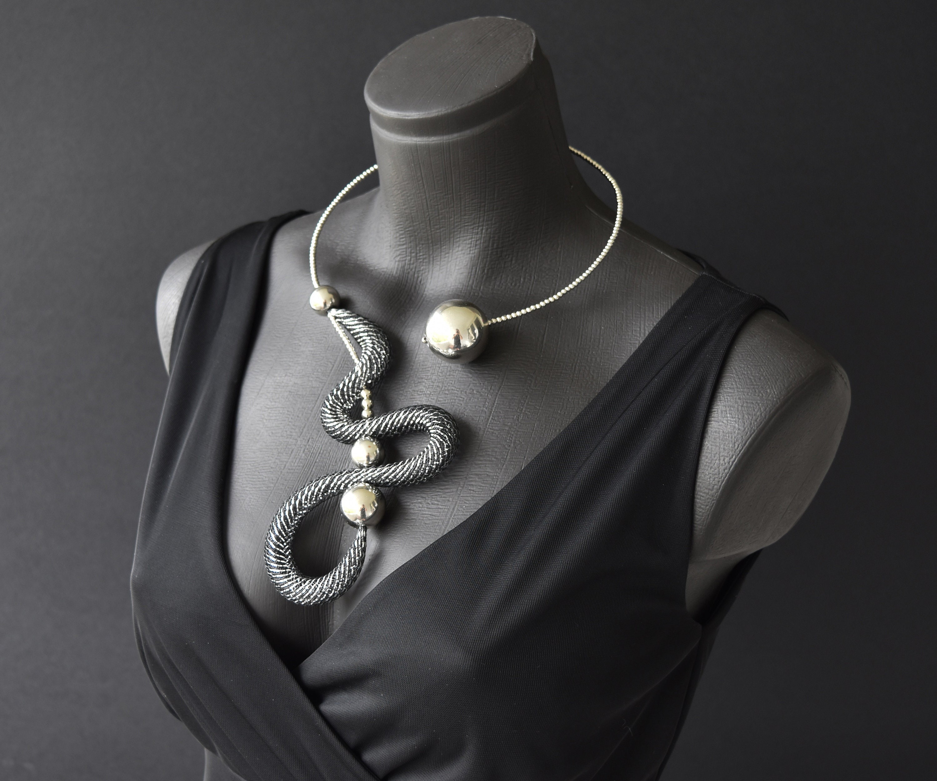 Open Collar, Stylish Black Open Necklace, Asymmetric Necklace ...