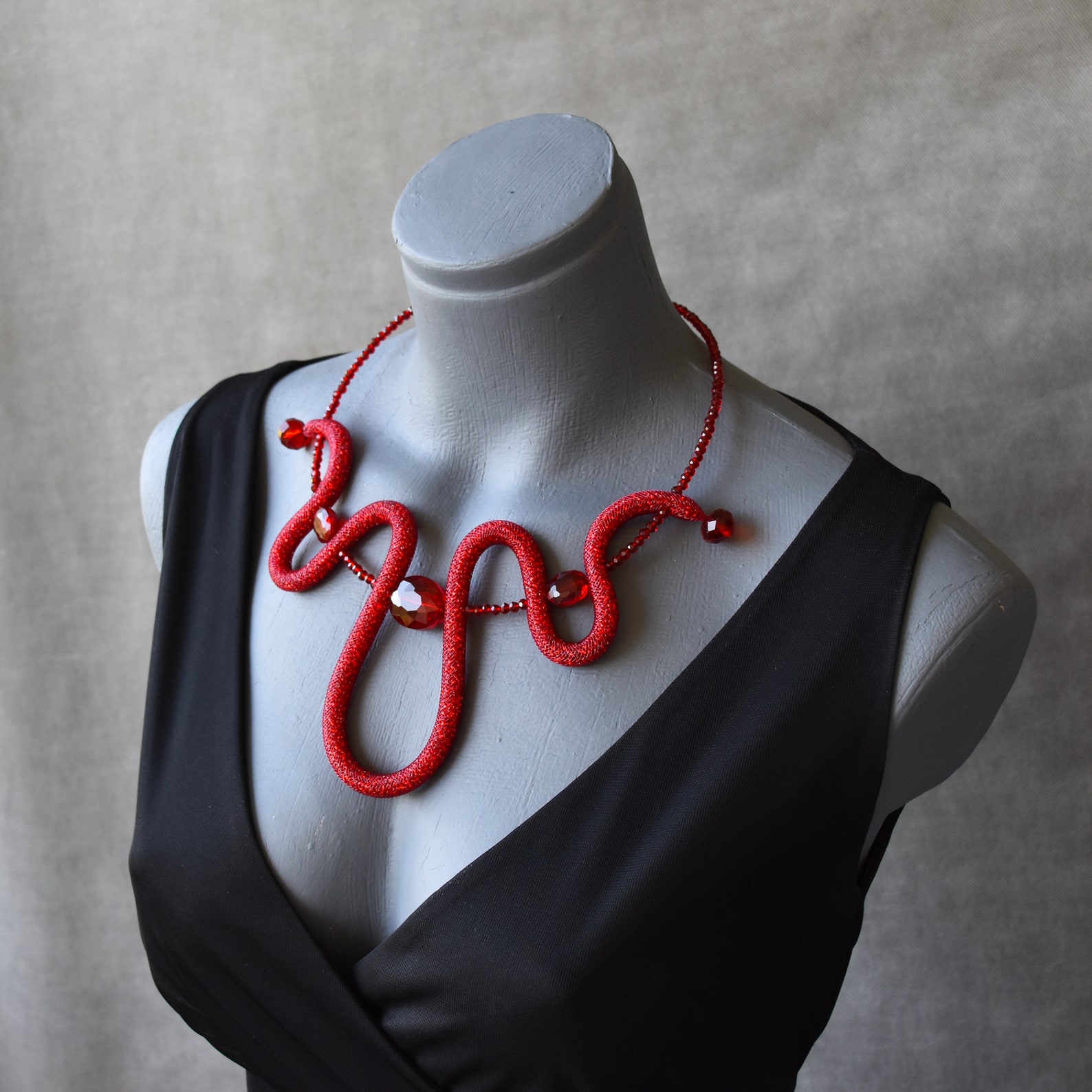 Elegant Vibrant Sparkly Short Mesh Ruby Red Necklace, Contemporary ...