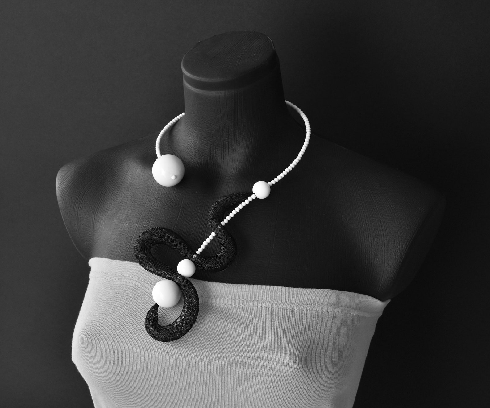 Black and white open necklace Unusual bohemian necklace | Etsy