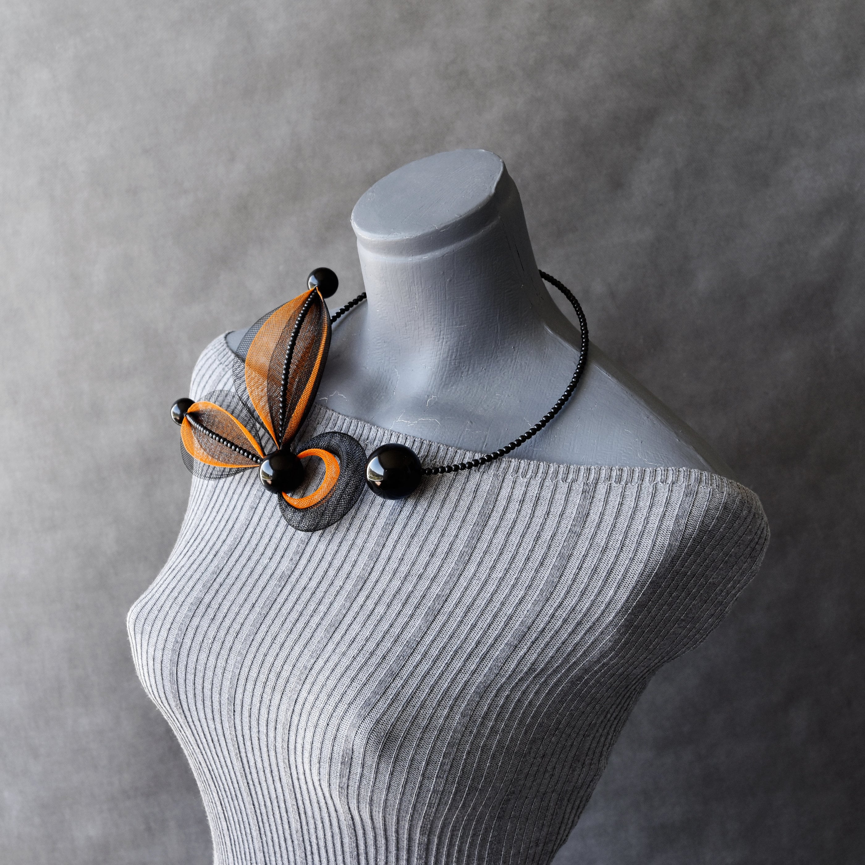 Open Black Collar With Orange Accent, Unusual Bohemian Necklace ...