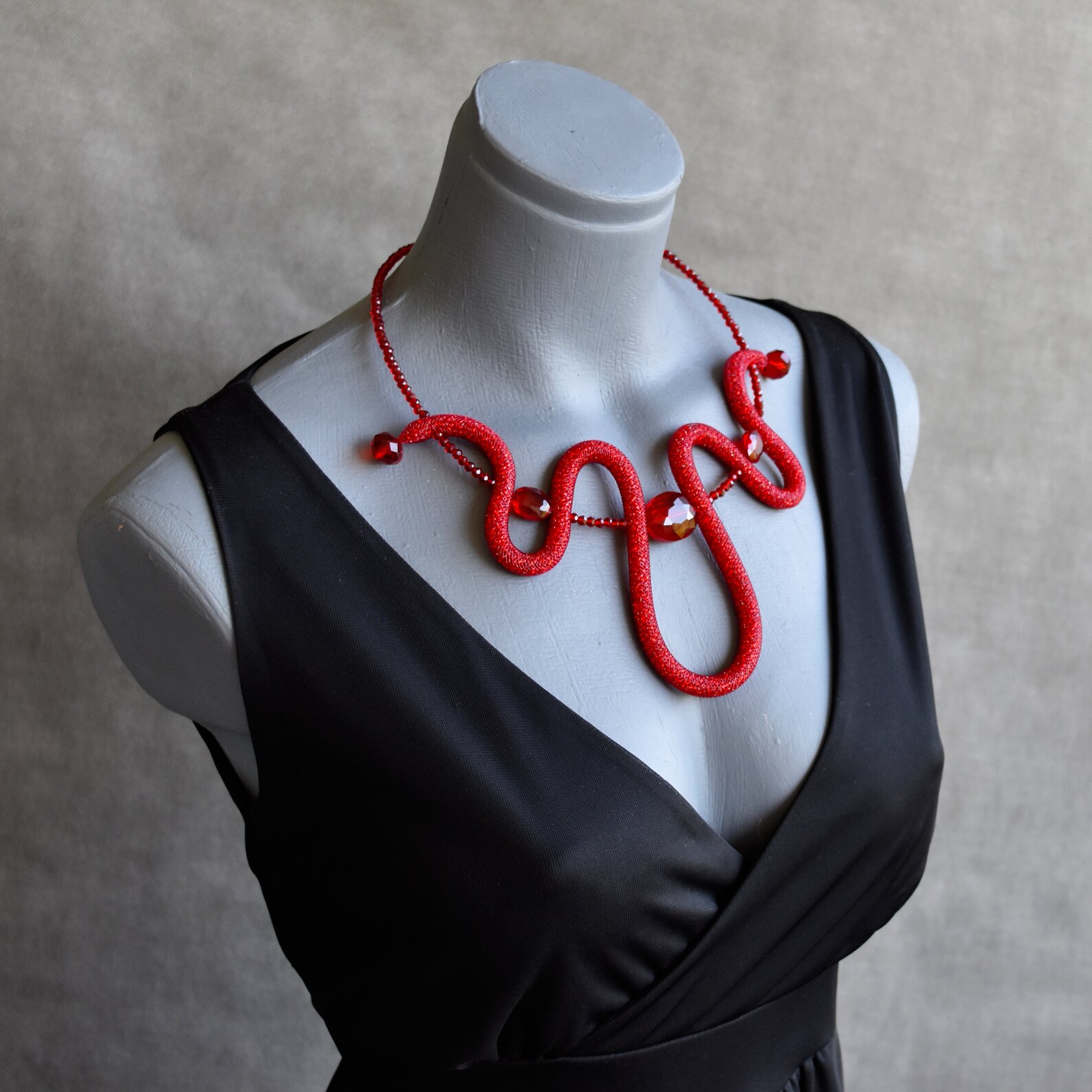 Elegant Vibrant Sparkly Short Mesh Ruby Red Necklace, Contemporary ...