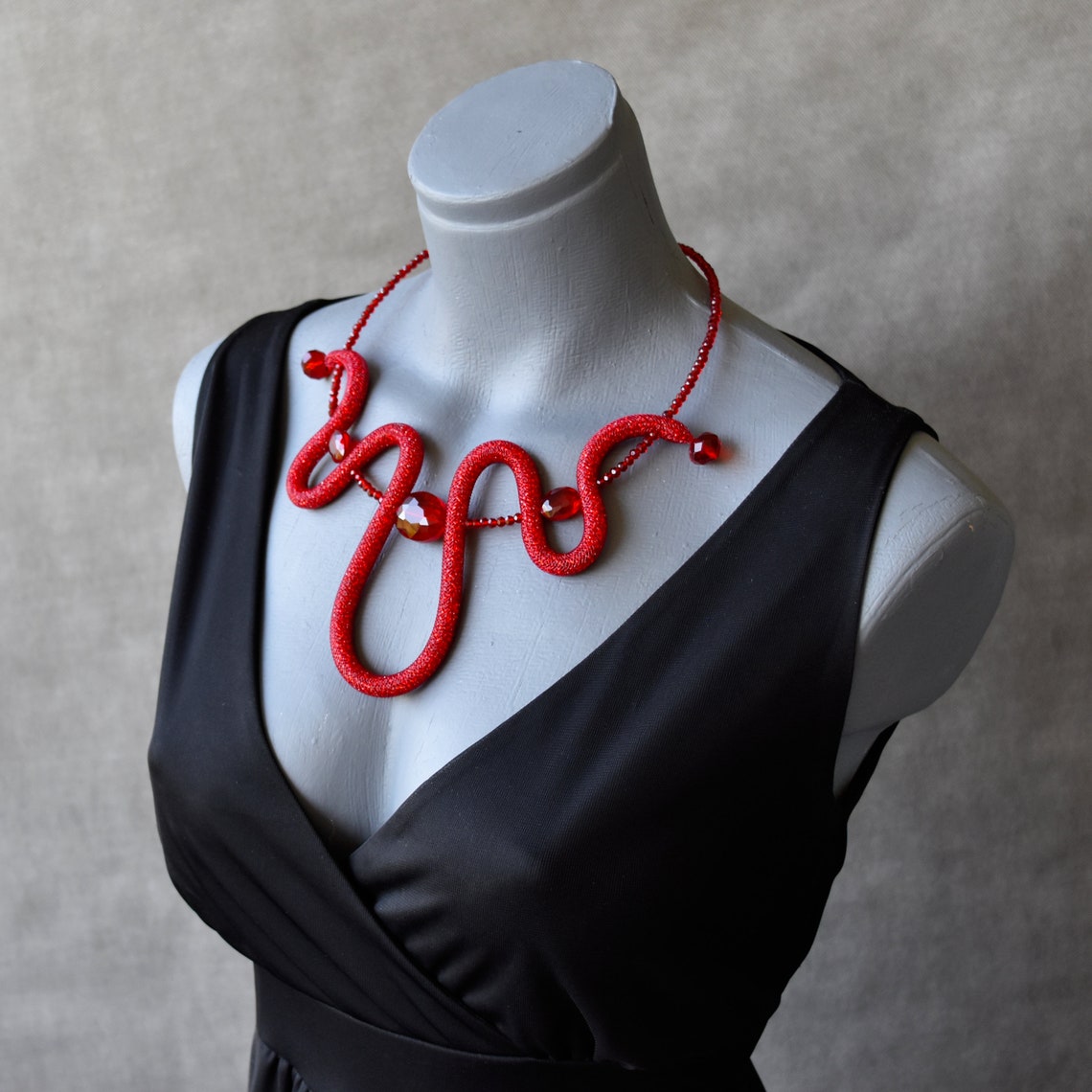Elegant Vibrant Sparkly Short Mesh Ruby Red Necklace, Contemporary ...