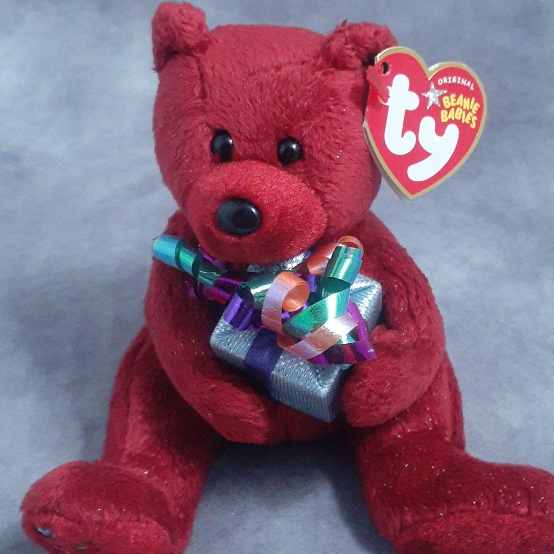 TY Happy Birthday Red Bear With Gift Present Beanie Baby - NEW With ...