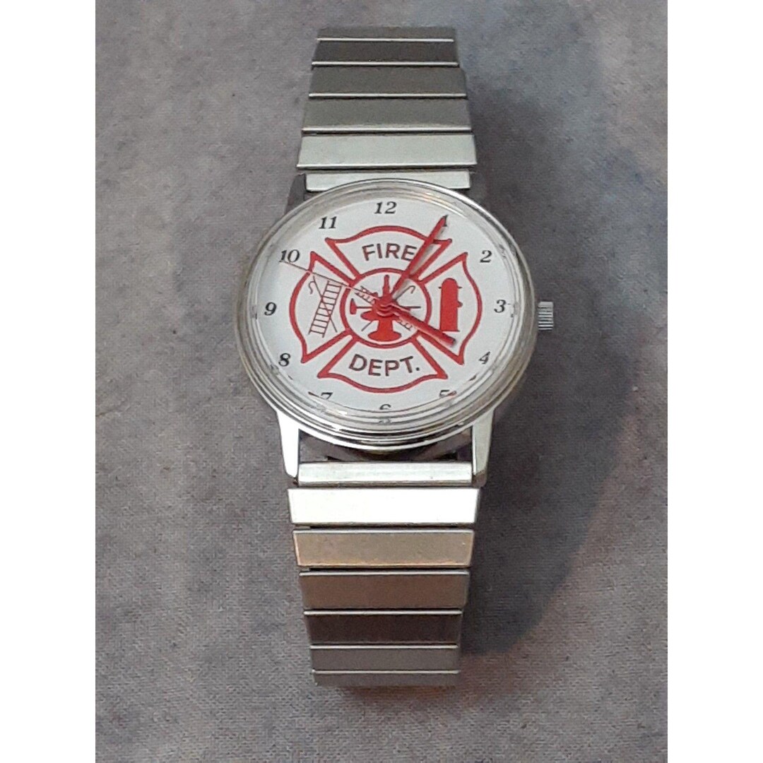 Fire Department Firefighter Fireman Silver Toned Stretch Watch - Unisex ...