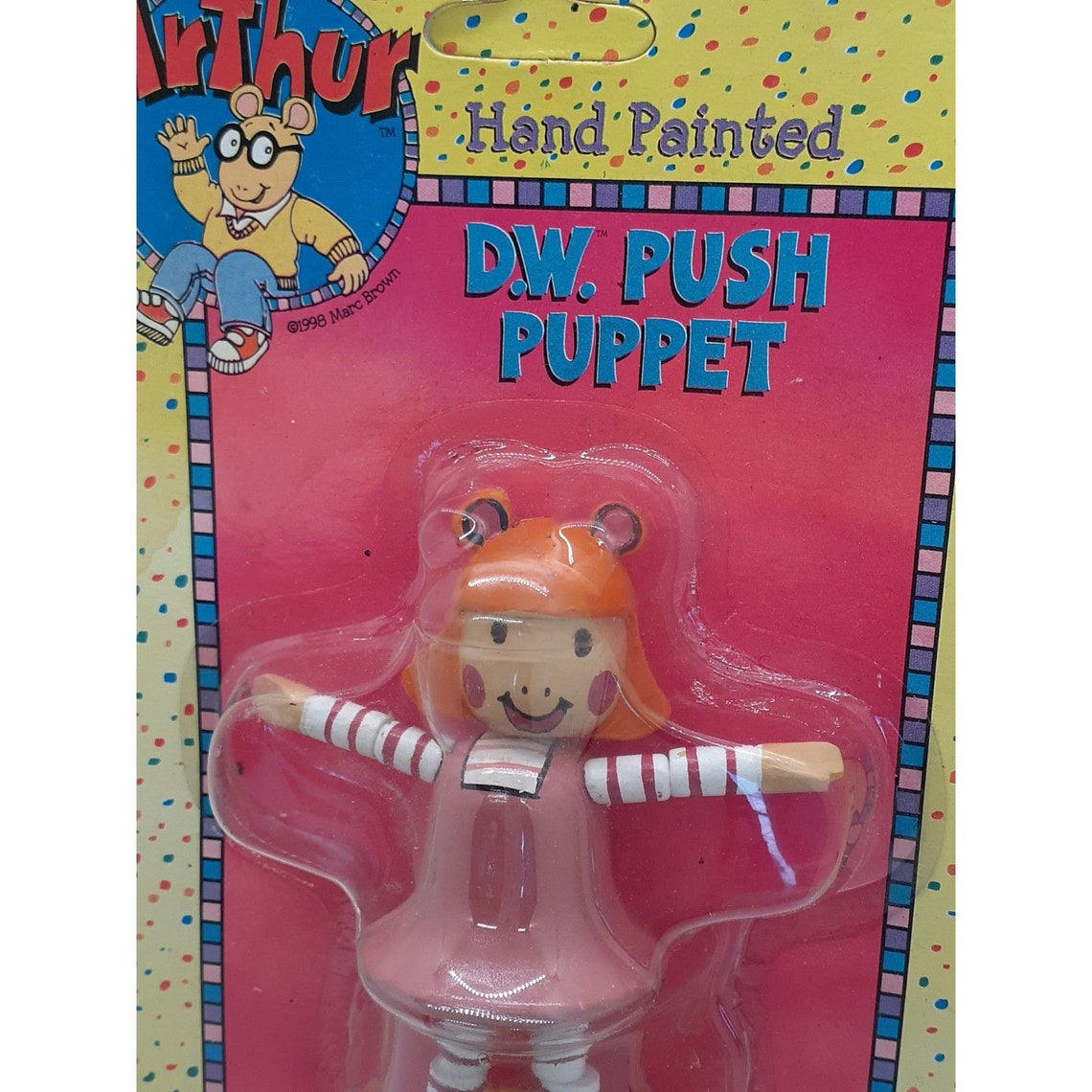 Arthur Aardvark D.W. (PBS) Kid's Show Hand Painted Push Puppet 1997 NEW ...