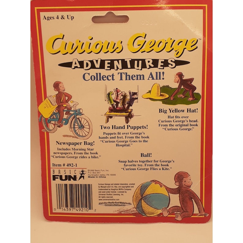 Curious George Monkey Adventures With Big Yellow Ball Keychain NEW 1998 ...