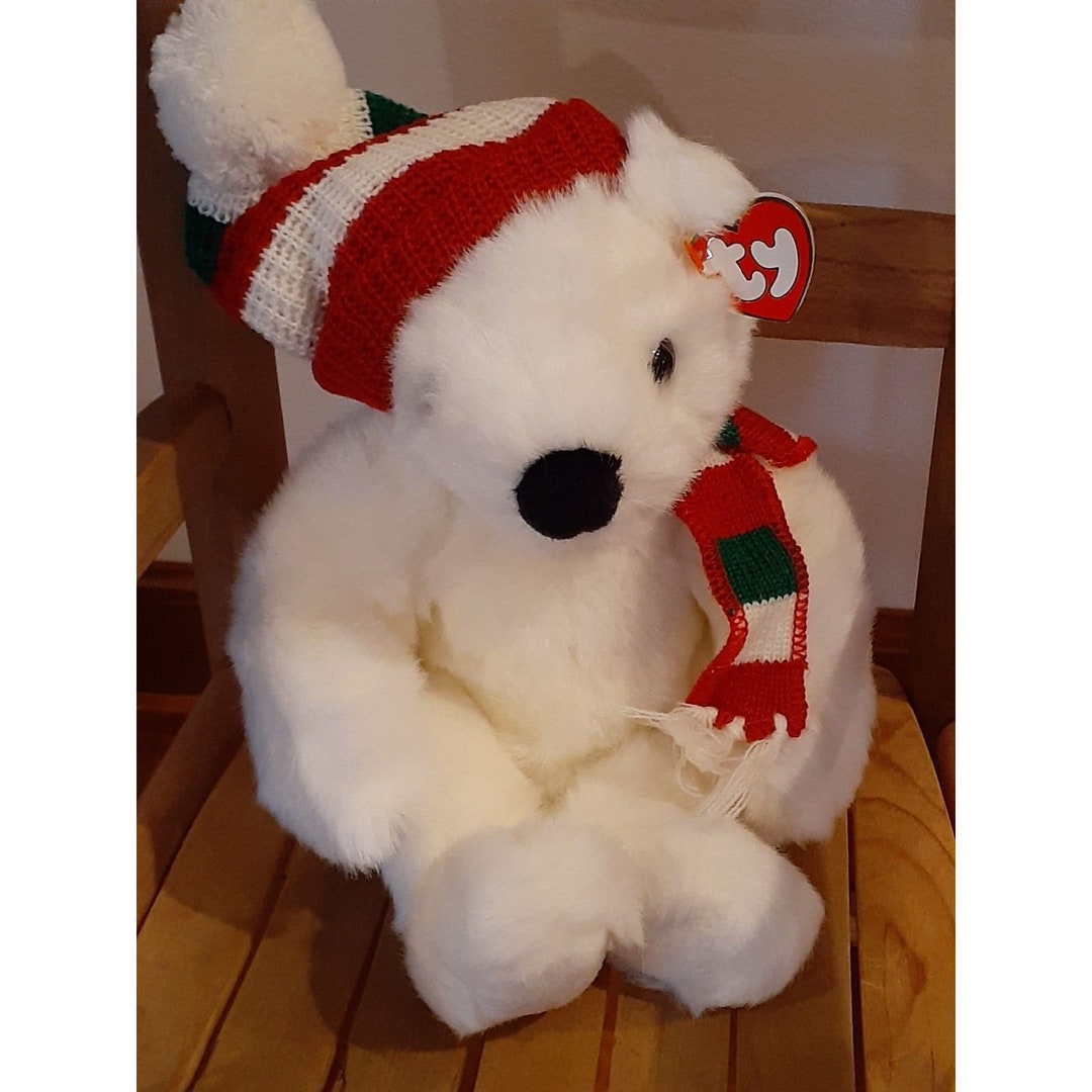 TY Holiday Bear Style 5700 Plush White Bear With Snow Hat & Scarf NEW ...