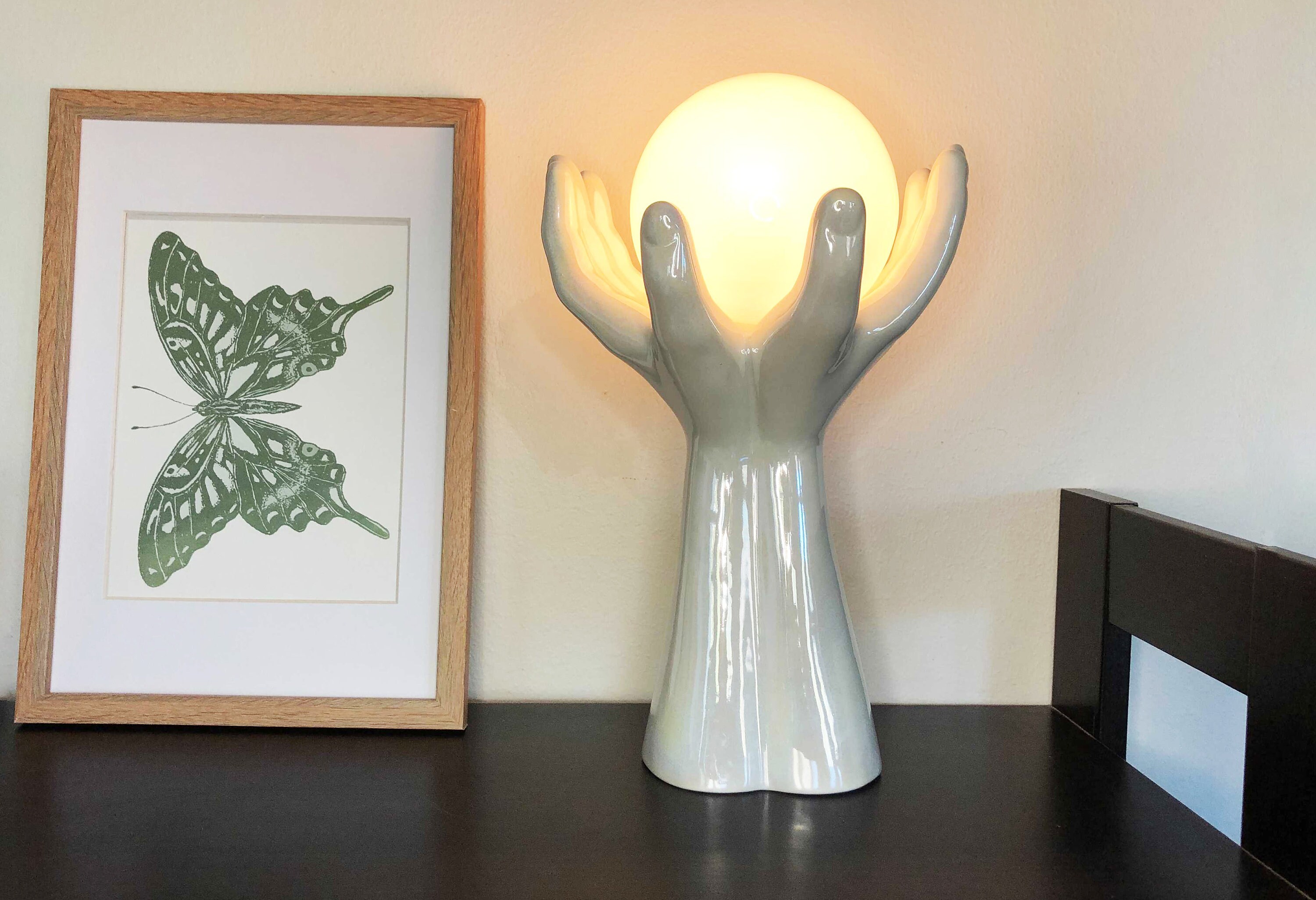 Vintage Ceramic Hand Lamp Glass Globe 1980s Lighting | Etsy