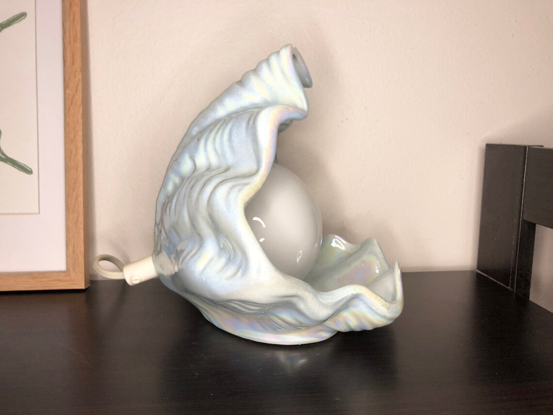 Vintage Shell Lamp 80s Blue Ceramic Glass Table Lamp - Etsy