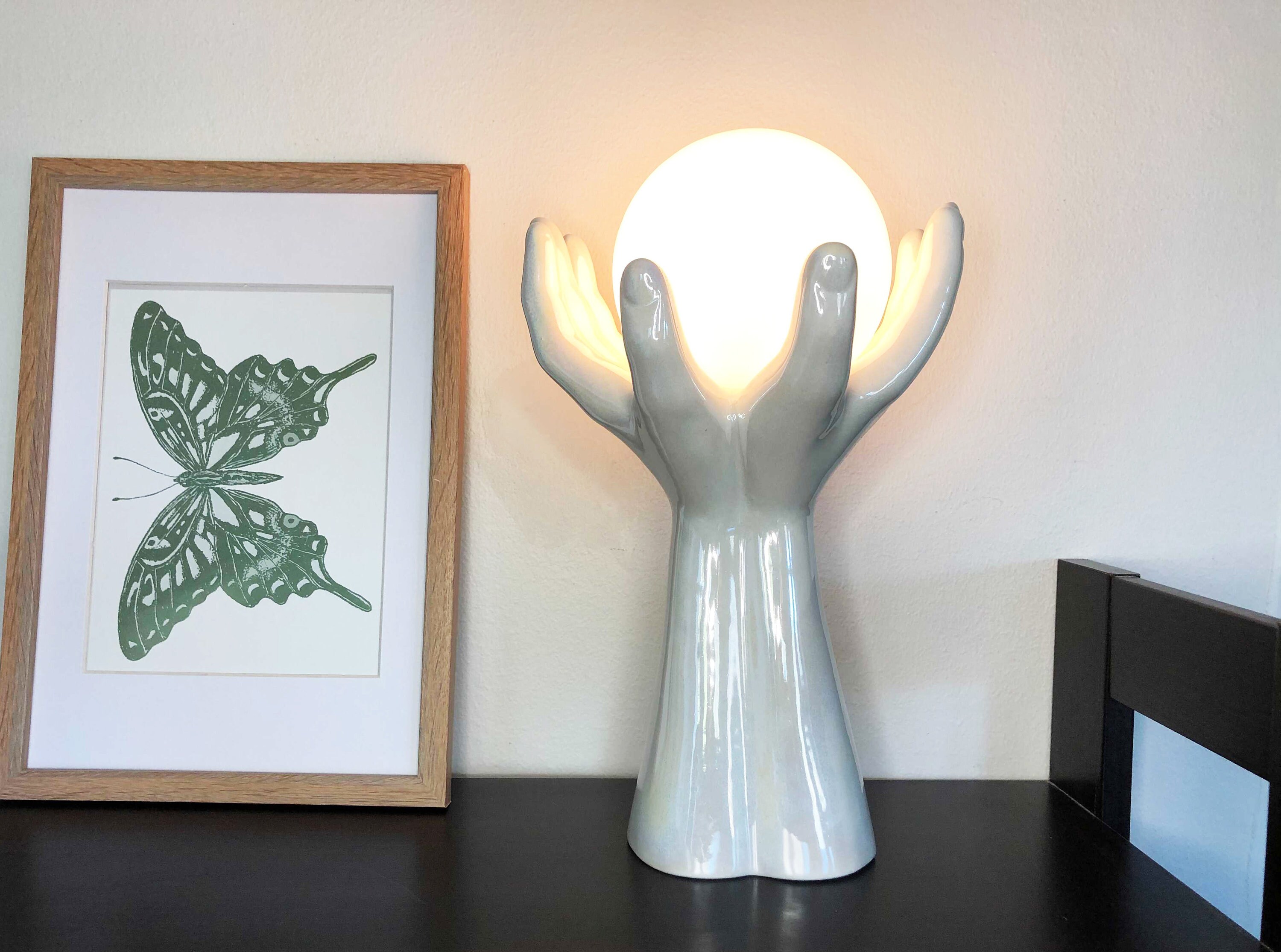 Vintage Ceramic Hand Lamp Glass Globe 1980s Lighting | Etsy