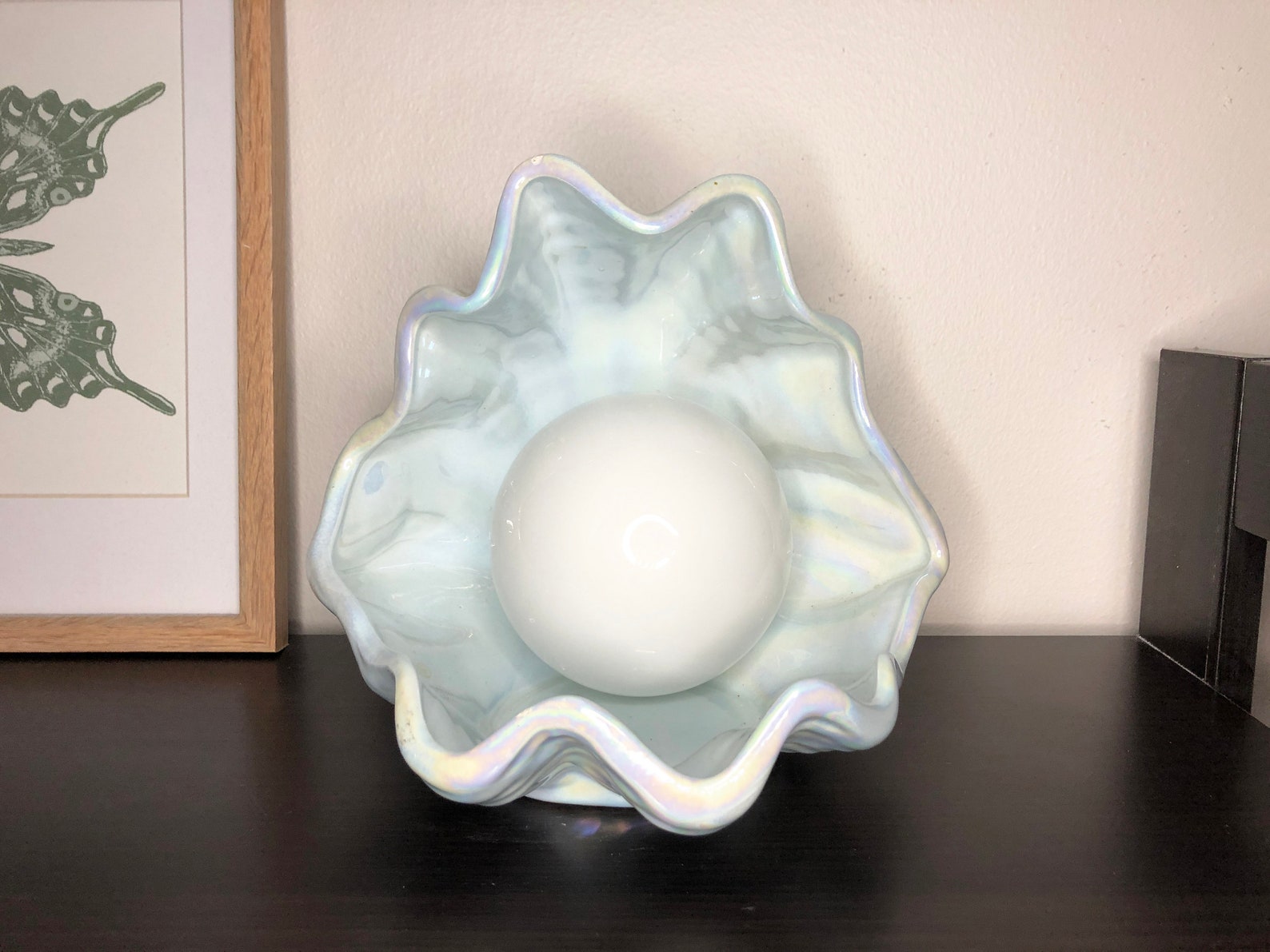 Vintage Shell Lamp 80s Blue Ceramic Glass Table Lamp - Etsy