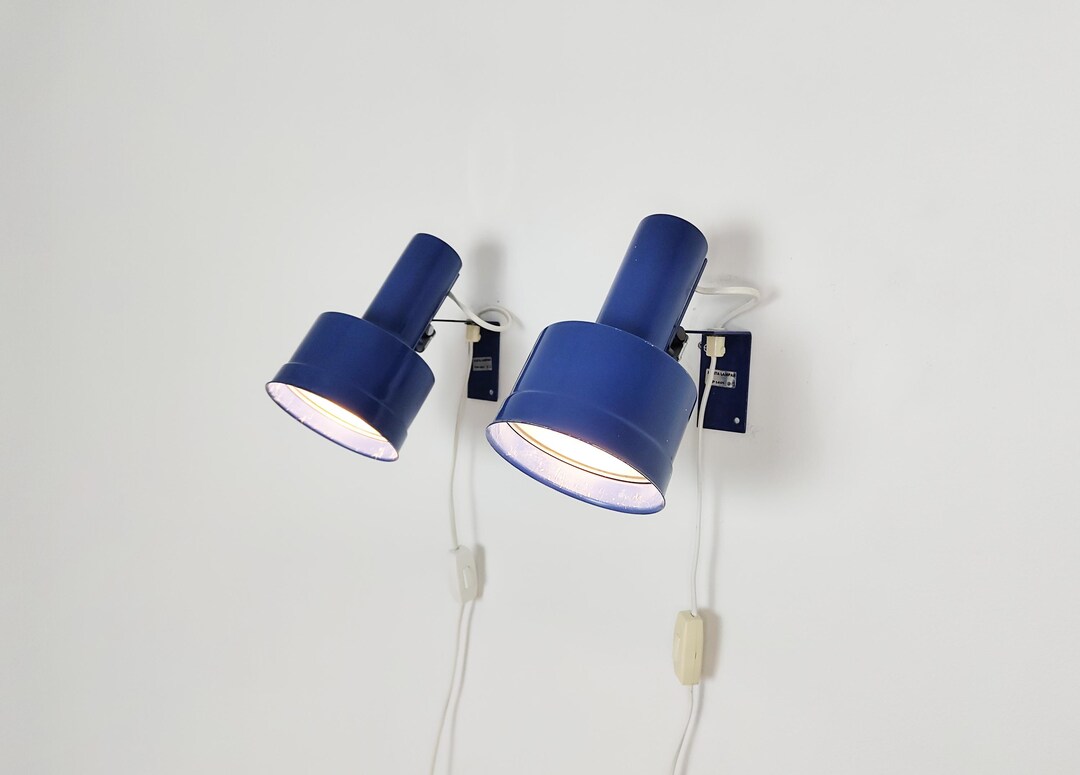 Pair of Blue 1970s Wall Lamps: Vintage Industrial Swedish Design - Etsy