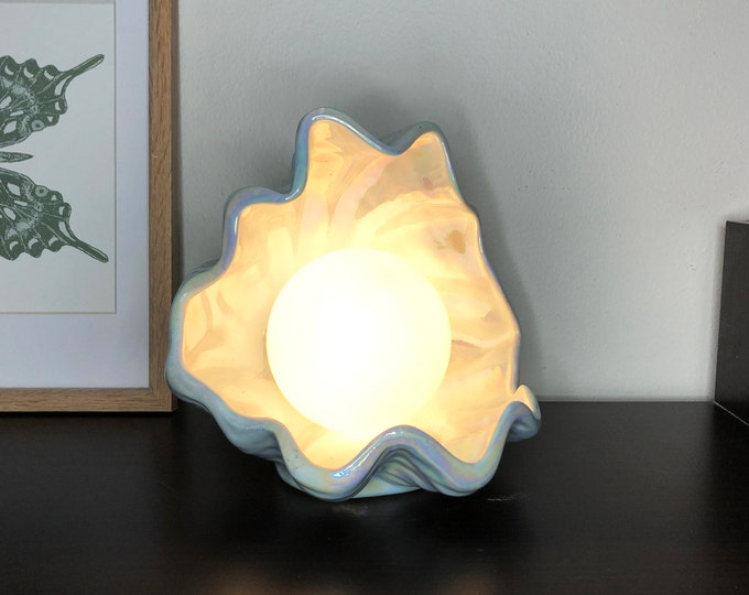 Vintage Shell Lamp, 80s Blue Ceramic Glass Table Lamp, Clam - Etsy