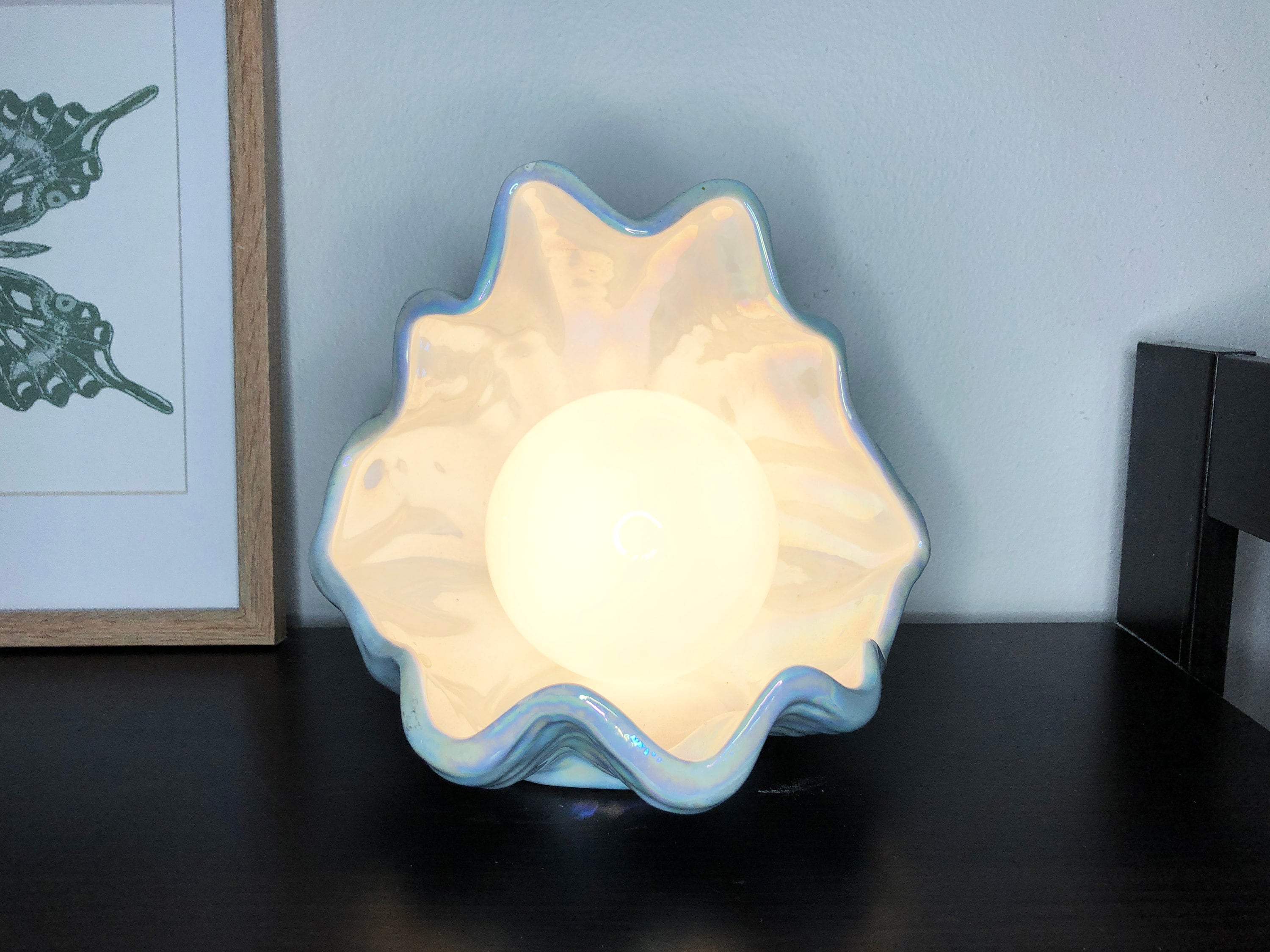 Vintage Shell Lamp 80s Blue Ceramic Glass Table Lamp - Etsy