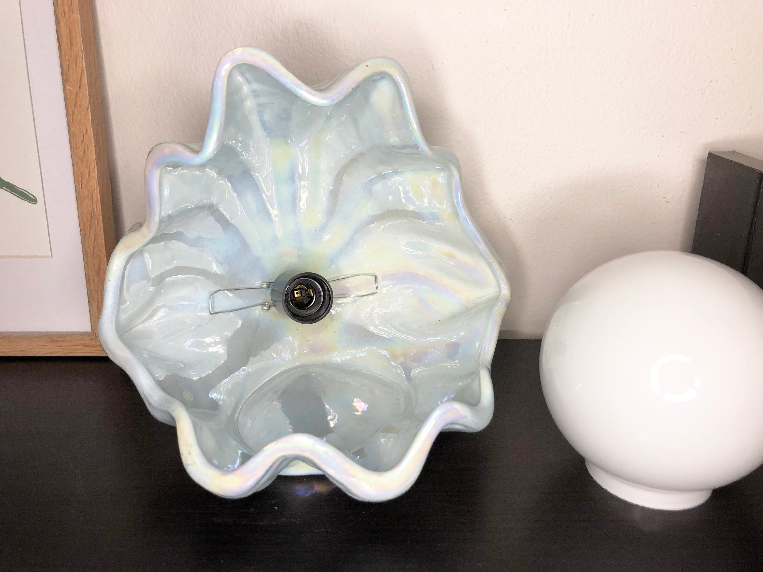 Vintage Shell Lamp 80s Blue Ceramic Glass Table Lamp - Etsy