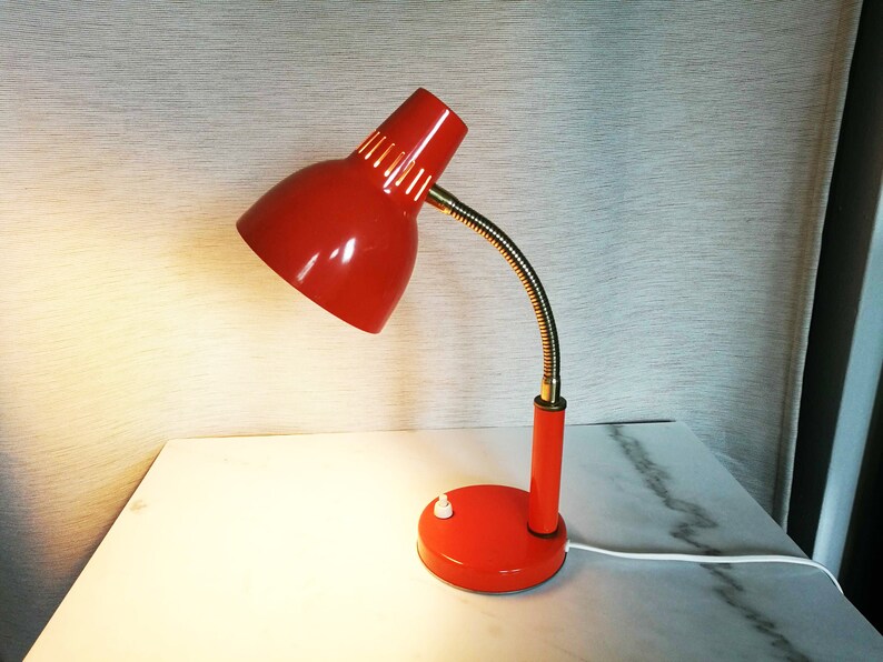 60s/70s Vintage Red Desk Lamp, Hemi-3b, Mid Century Scandinavian Design ...