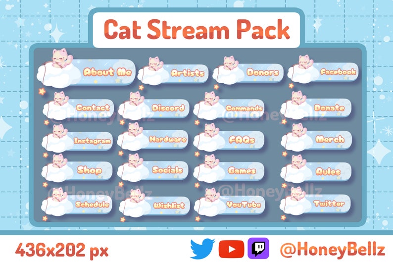 Animated Star Cat Cloud Twitch Overlays and Scenes Stream Starting, Be ...