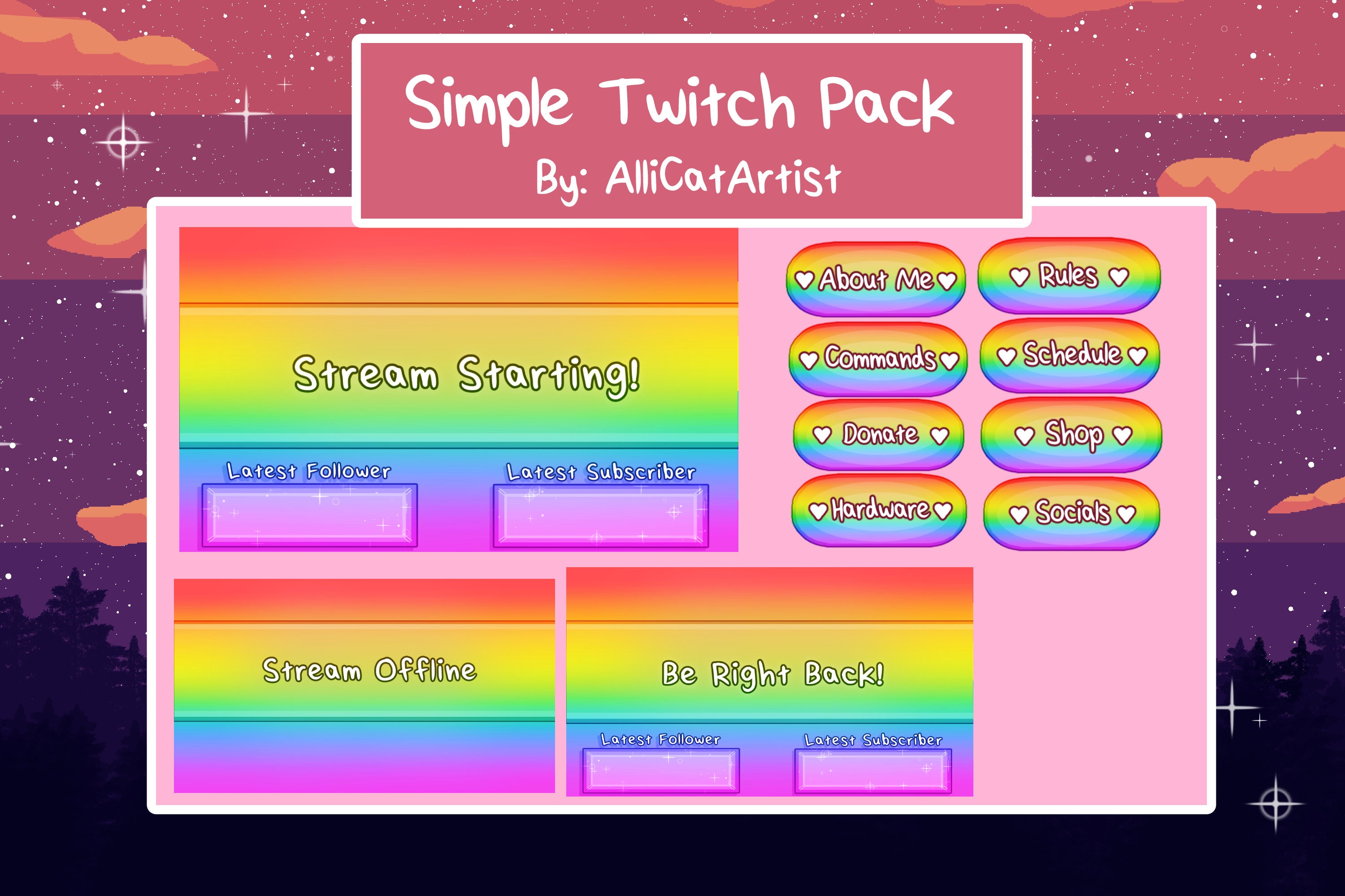 Rainbow Simple Twitch stream overlay package | Etsy