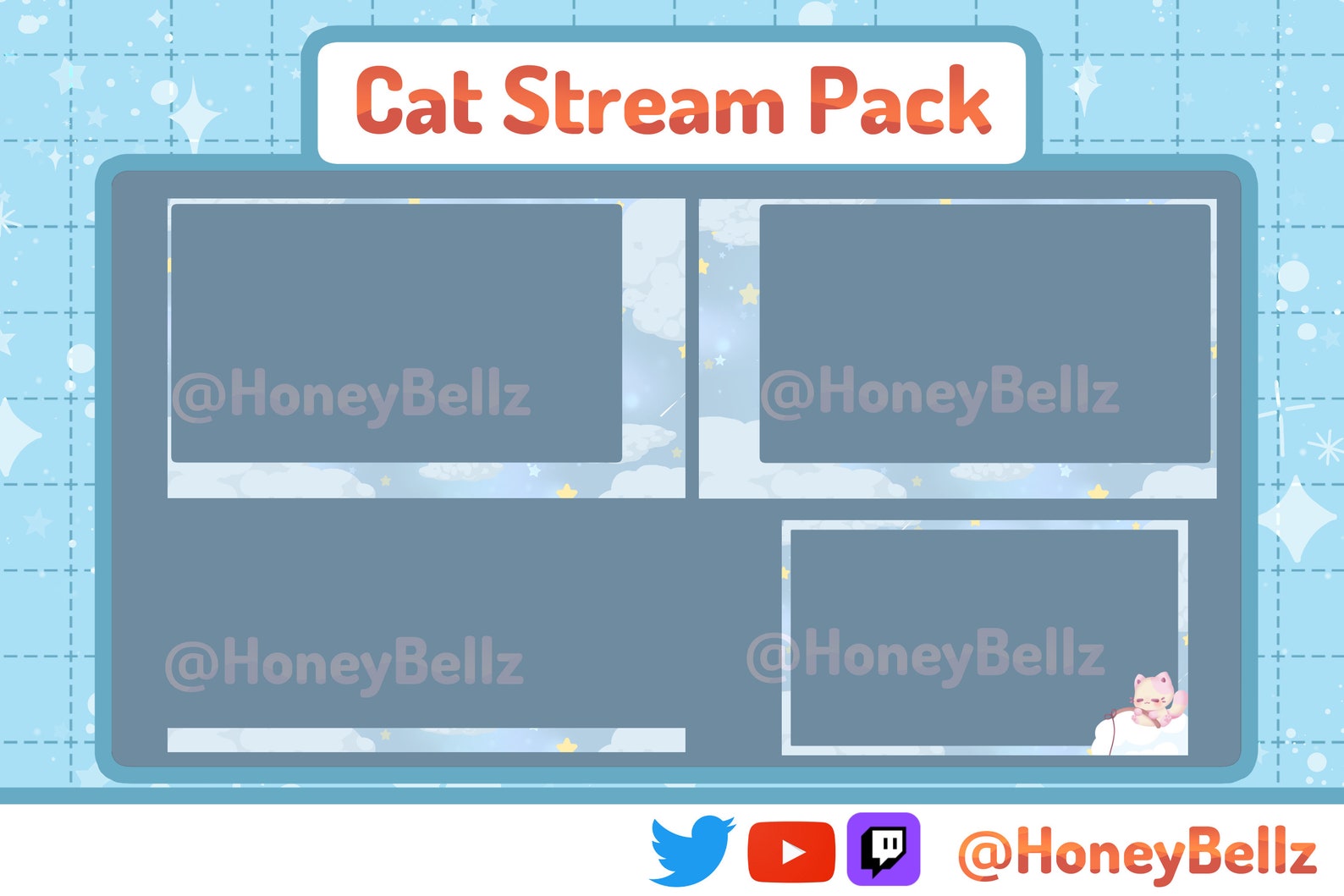 Animated Star Cat Cloud Twitch Overlays and Scenes Stream Starting, Be ...