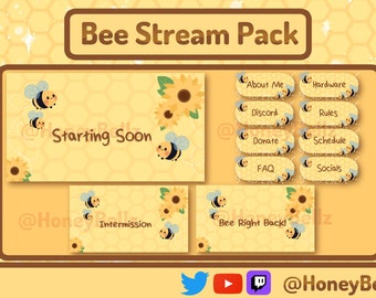 Bee Twitch Stream Overlay Package Honey Bee Animated Stream Screens ...