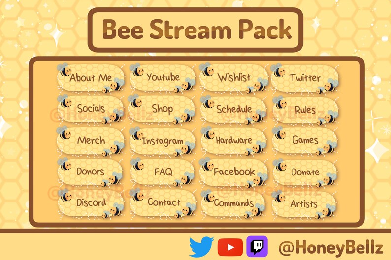 Animated Bee Twitch Package | Yellow | Panels | Overlay | - Etsy