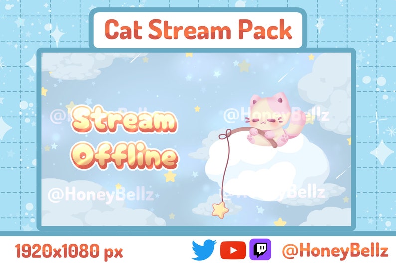 Animated Star Cat Cloud Twitch Overlays and Scenes Stream Starting, Be ...